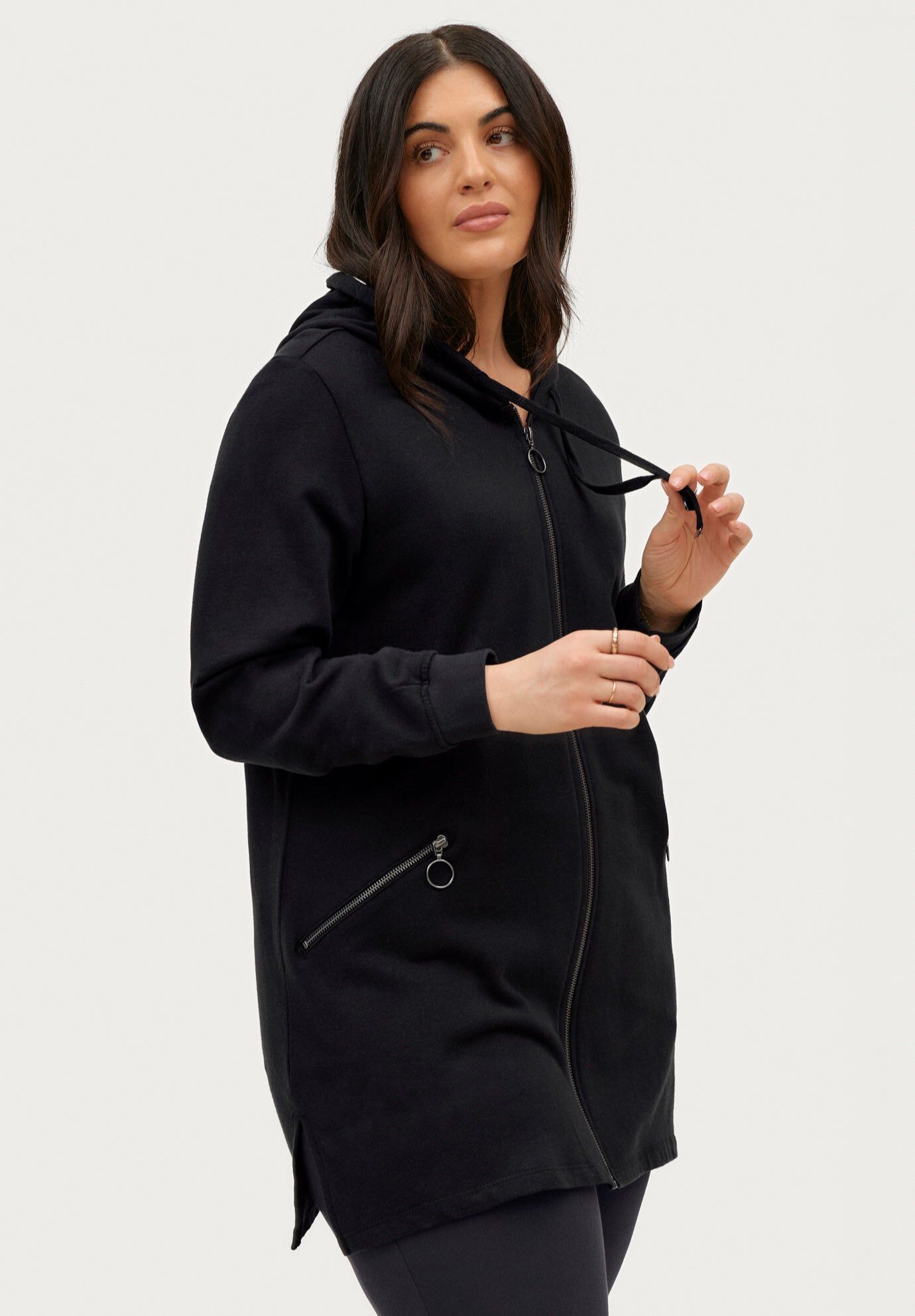 Zip-Front Hoodie with Zip Pockets for Women, Black | Woman Within