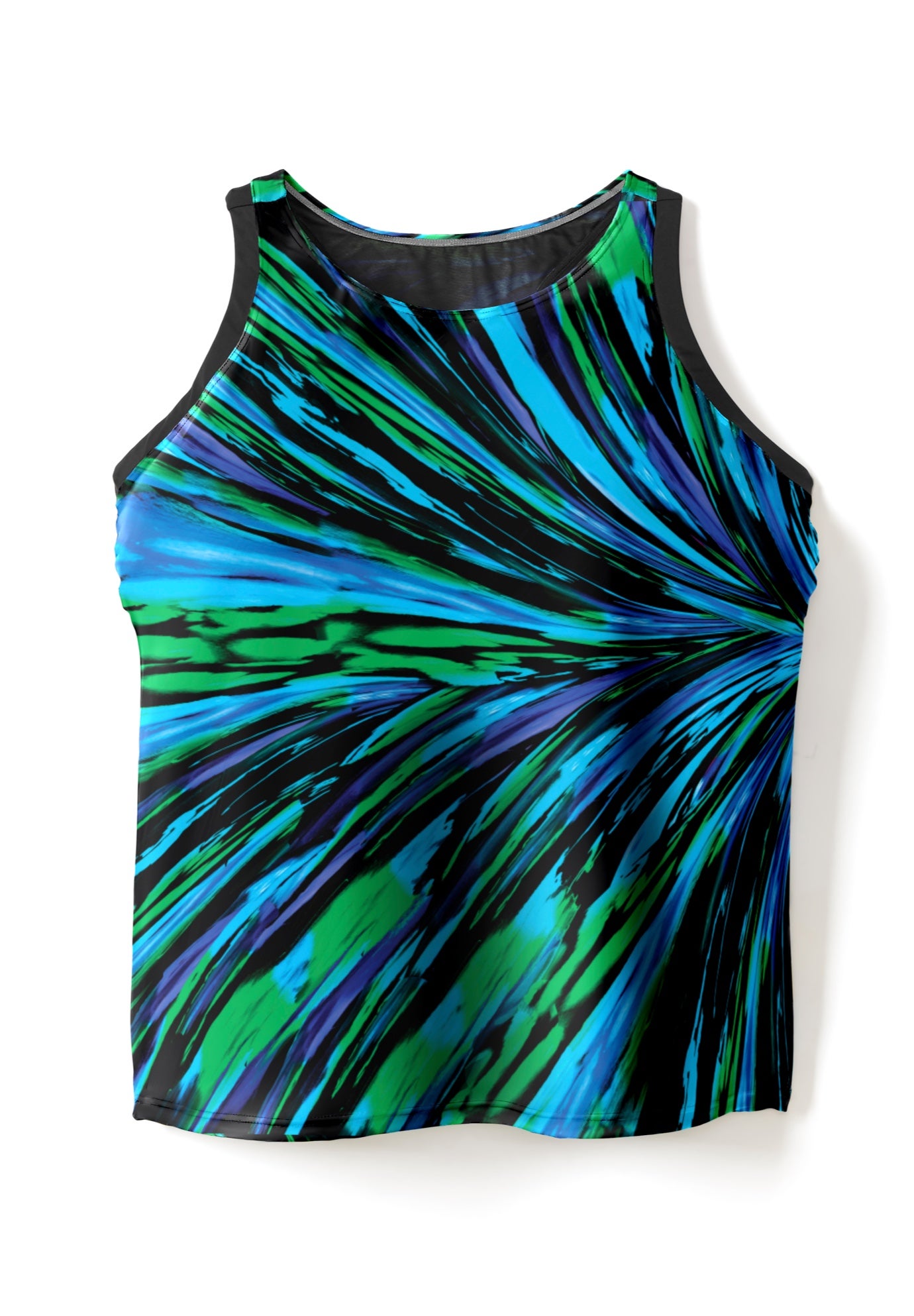 Longer-Length Racerback Tankini Top - High Neck, Teal Sunburst | Woman ...