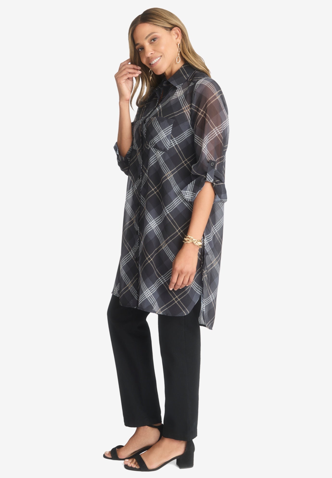 Long Sheer Georgette Mega Tunic, Black | Woman Within