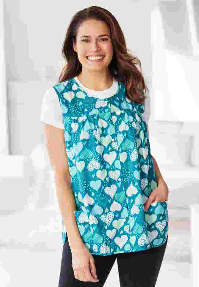 Snap-Front Apron with Pockets - 28" Length, Hot Red Stars | Woman Within