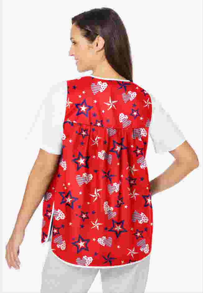 Snap-Front Apron with Pockets - 28" Length, Hot Red Stars | Woman Within