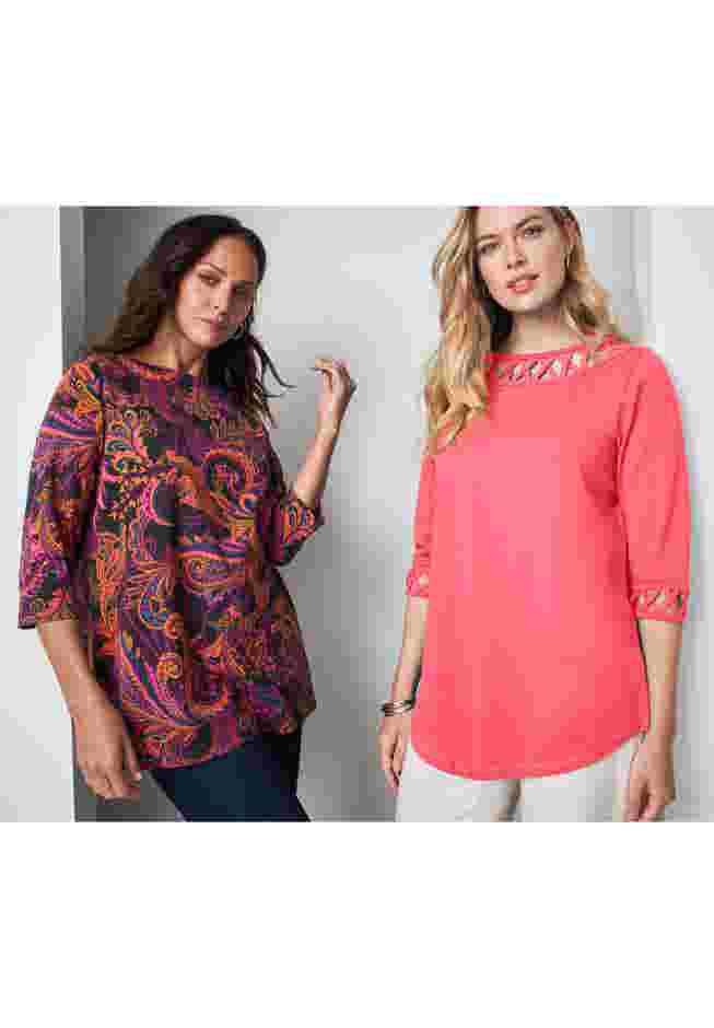 Stretch Cotton Lattice Boatneck Tunic Top, White | Woman Within