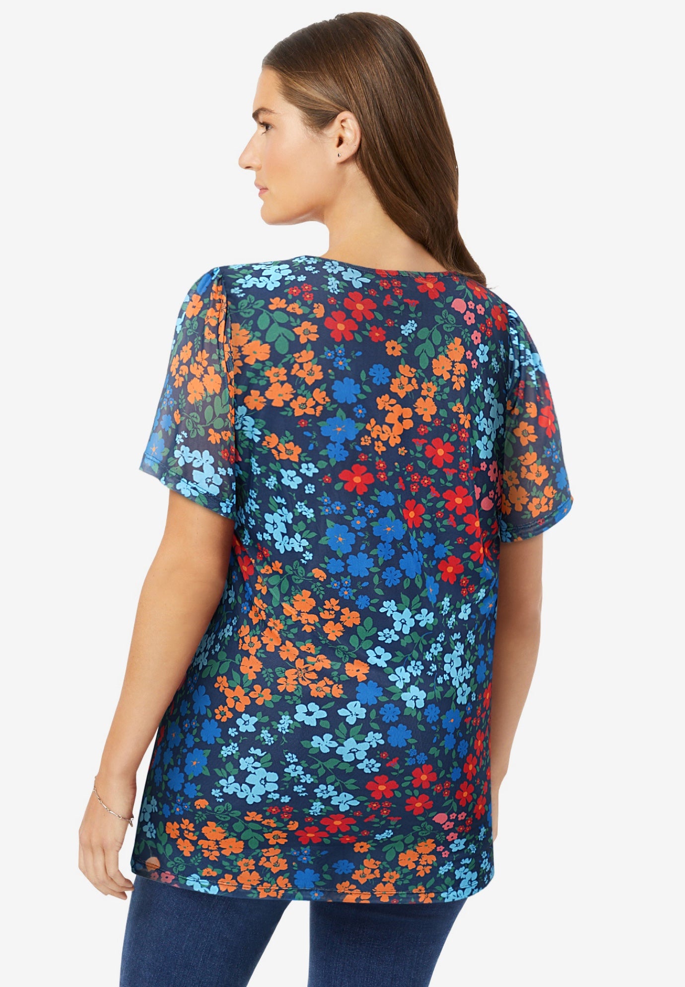 Miracle Mesh Overlay Tunic for Women, Navy Multi Floral Ditsy | Woman ...