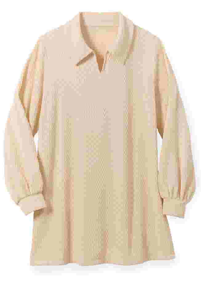 Blouson Sleeve Texture Tunic Top 30” Length, Oatmeal | Woman Within