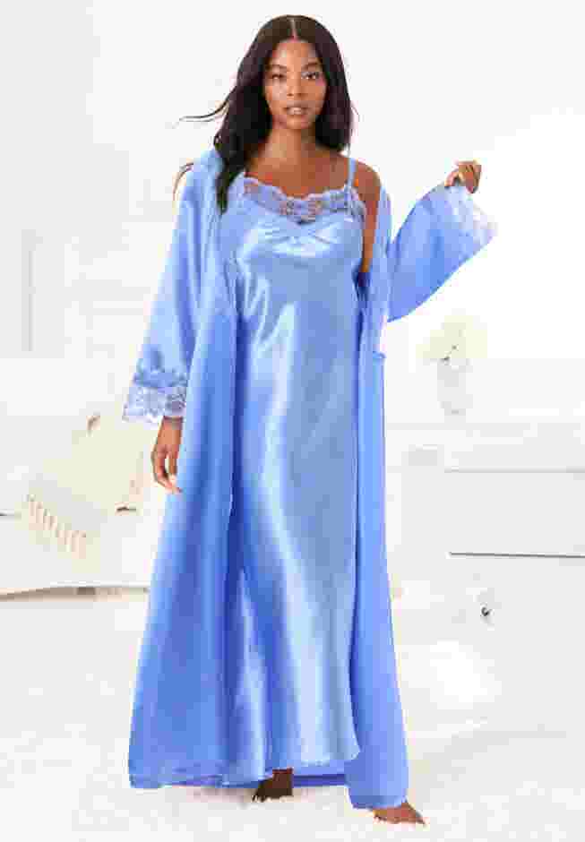 Romantic Satin Long Peignoir Set 52" 53", Leopard | Woman Within