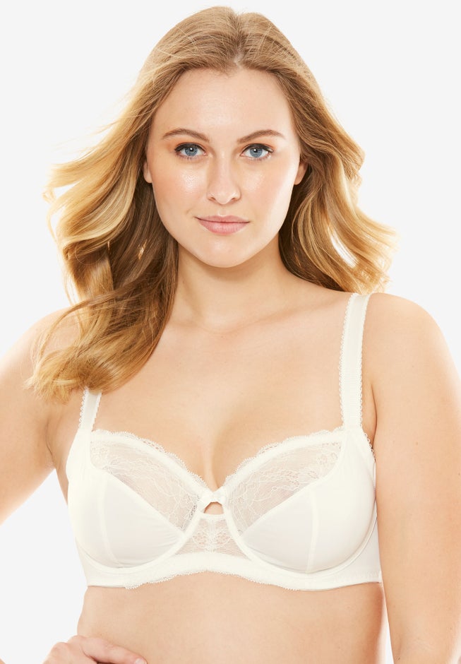 Lace-Trim Underwire Bra for Perfect Lift, Ivory | Woman Within