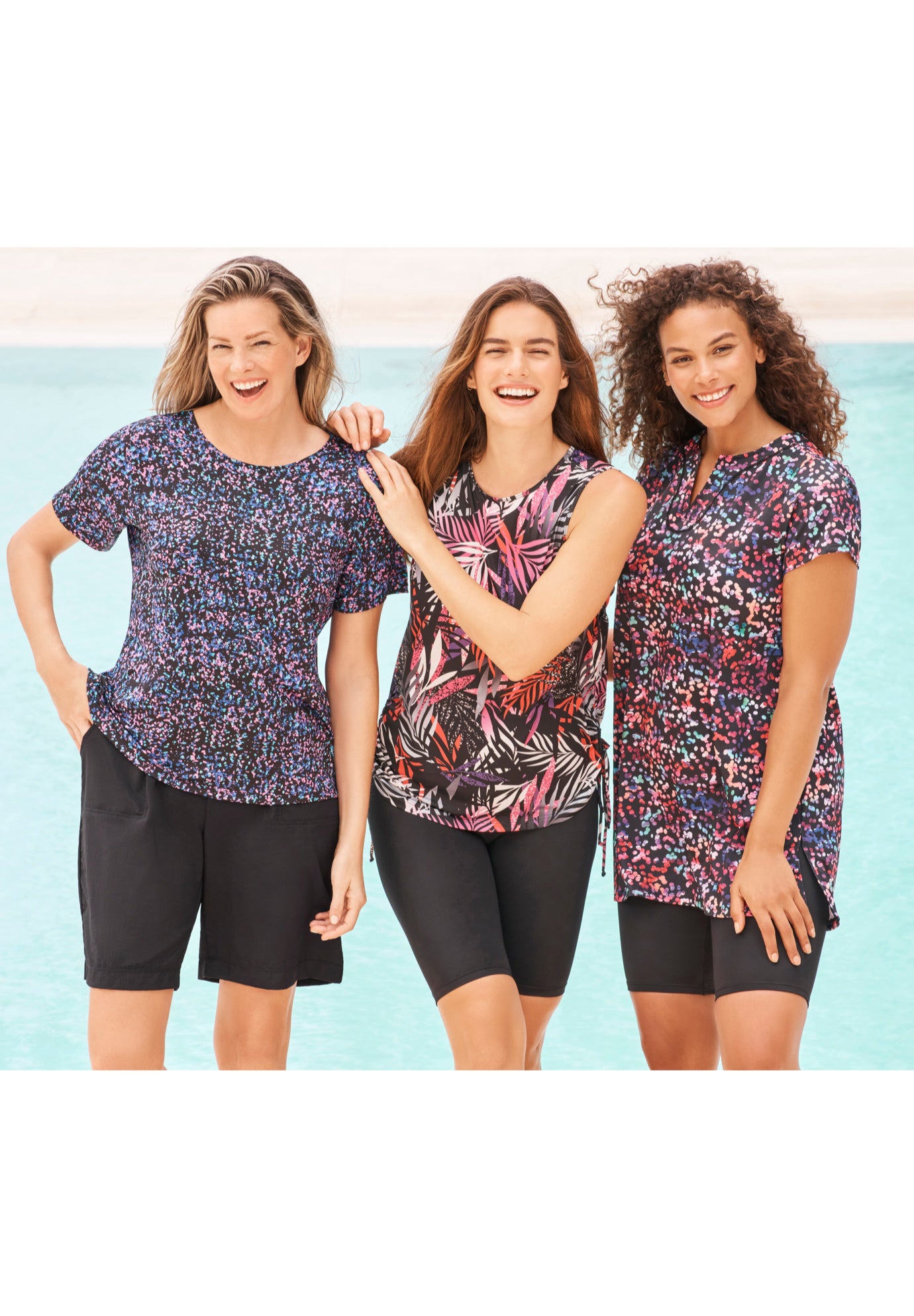 Chlorine-Resistant Short-Sleeve Swim Tunic, Multi Textured Palm | Woman ...