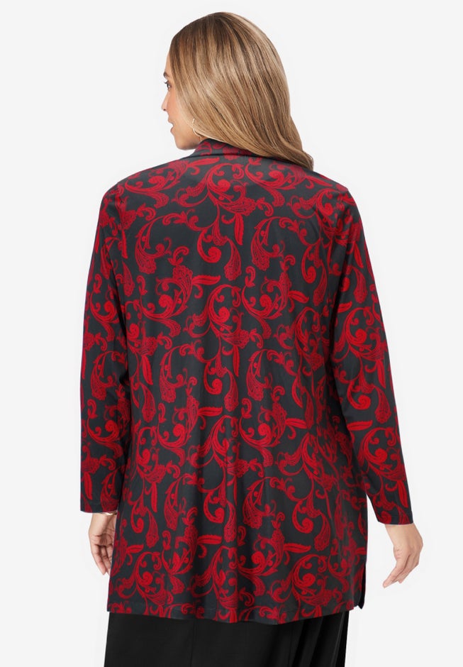 Stretch Knit Open Front Topper - Tulip Sleeves, Metallic Paisley ...