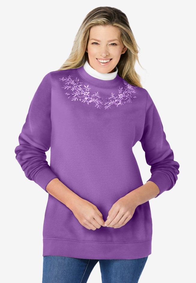 Pullover Layered-Look Sweatshirt, Ribbed Mock Neck, Pretty Violet ...