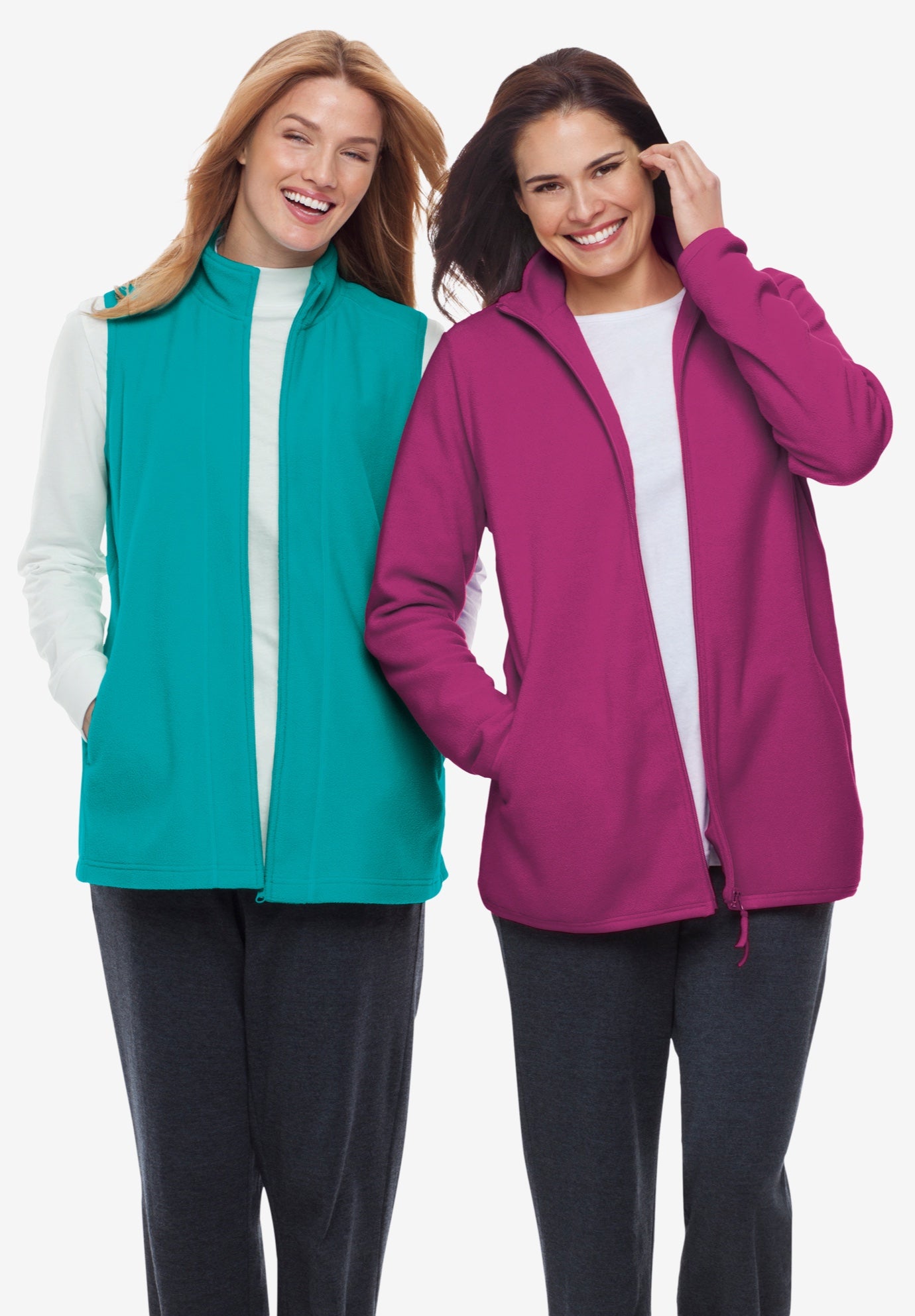 Fleece Vest With Pockets - Zip-Front Warm Layers, Black | Woman Within