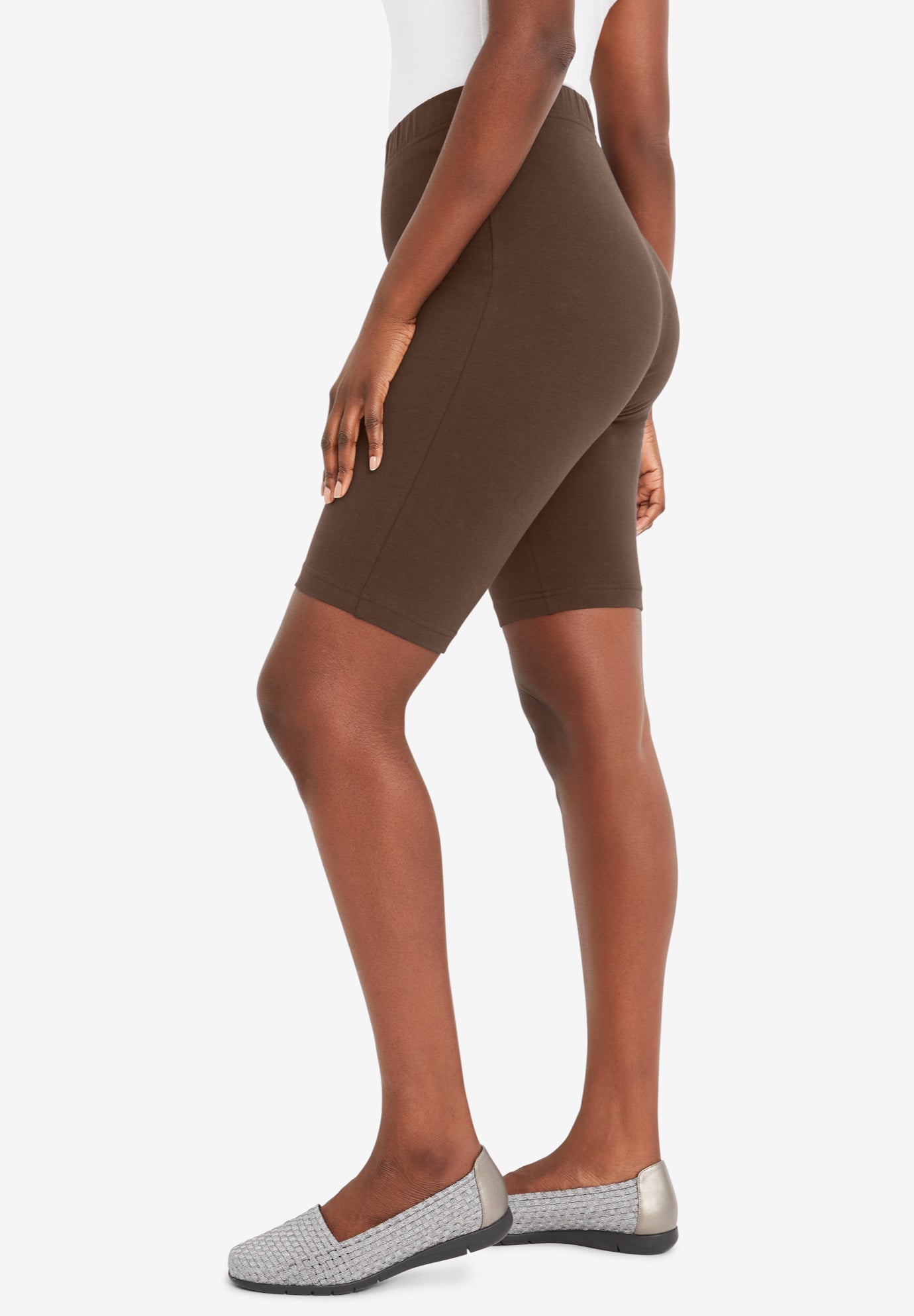 Stretch Cotton Bike Shorts Activewear - Form Fitting, Black | Woman Within