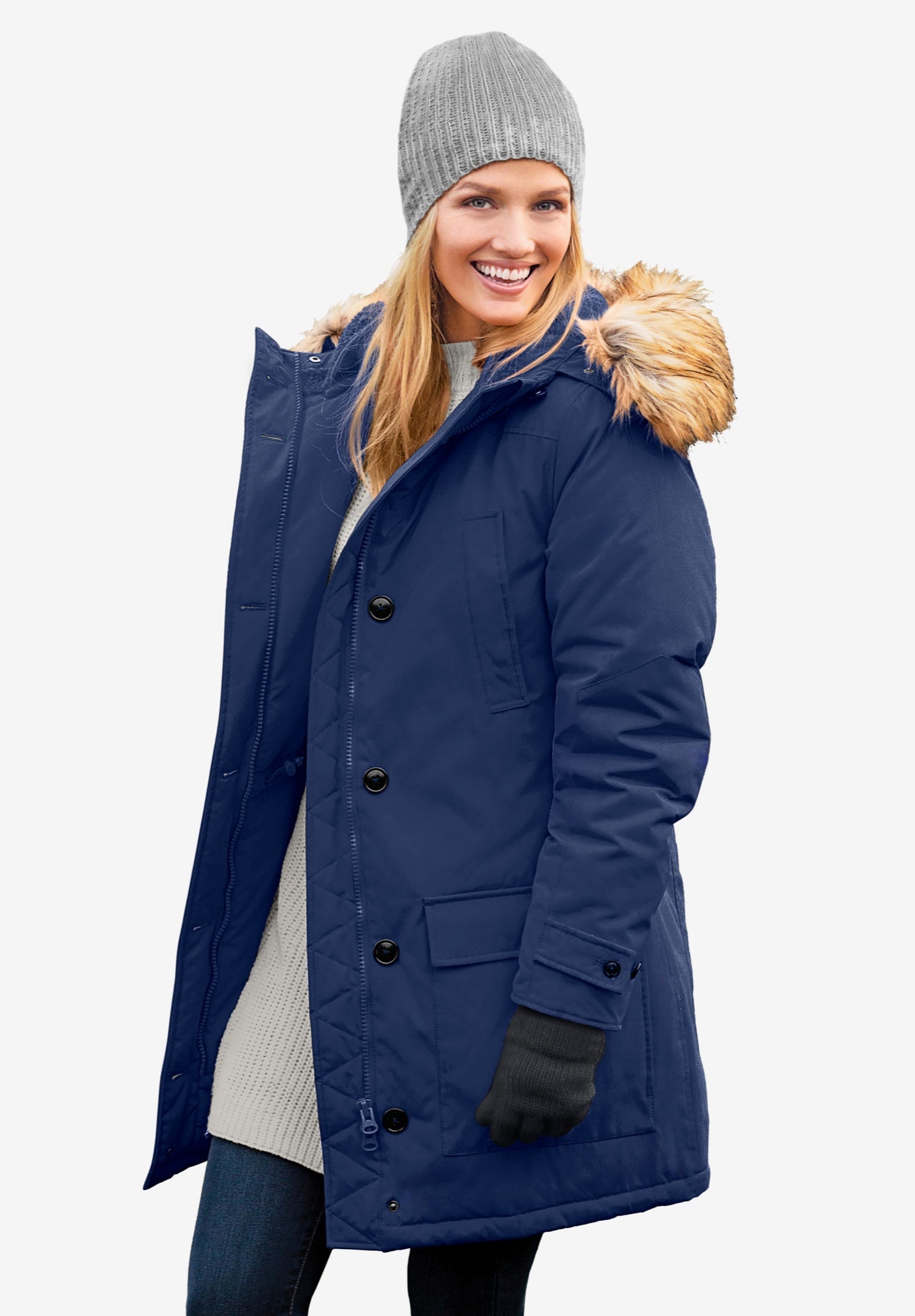 Warm Arctic Parka with Sherpa-lined Hood, Evening Blue | Woman Within