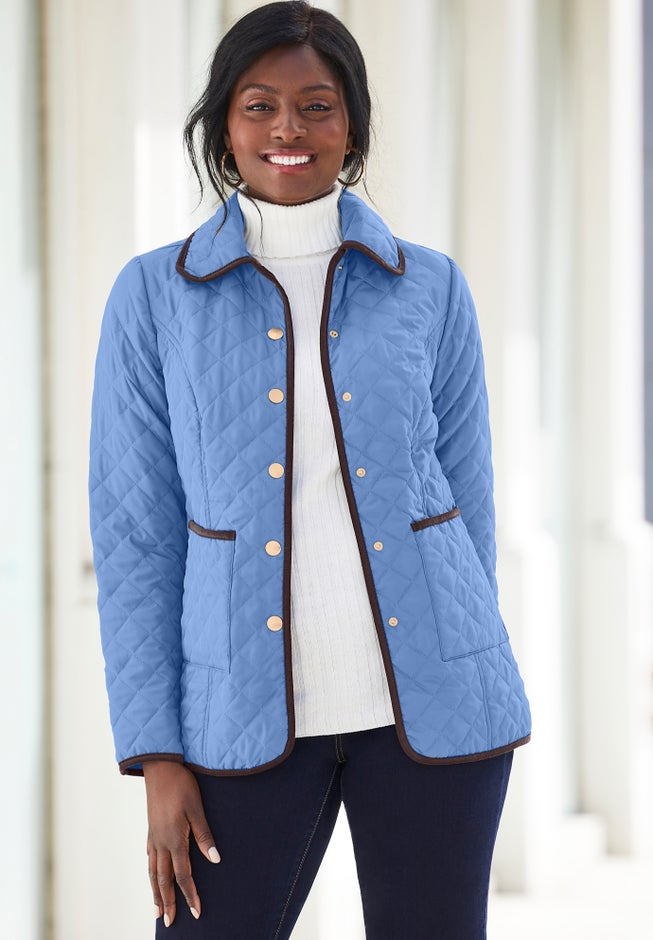 Snap-Front Quilted Coat for Cold Weather, Black | Woman Within