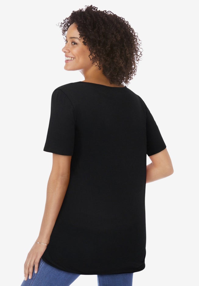 Layered-Look Print Tunic - Relaxed High-Low Top, Black Dot | Woman Within