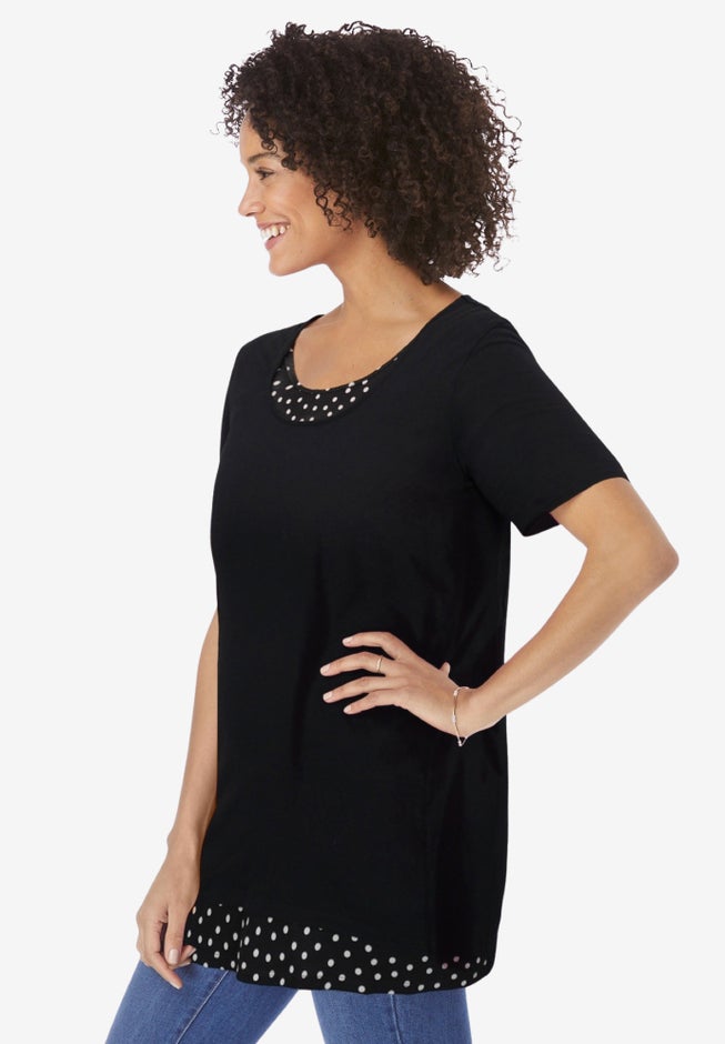 Layered-Look Print Tunic - Relaxed High-Low Top, Black Dot | Woman Within