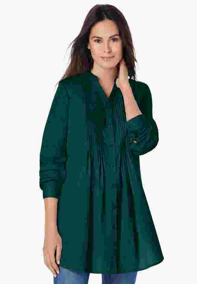 Wrinkle-Resistant Perfect Pintuck Tunic, Emerald Green | Woman Within