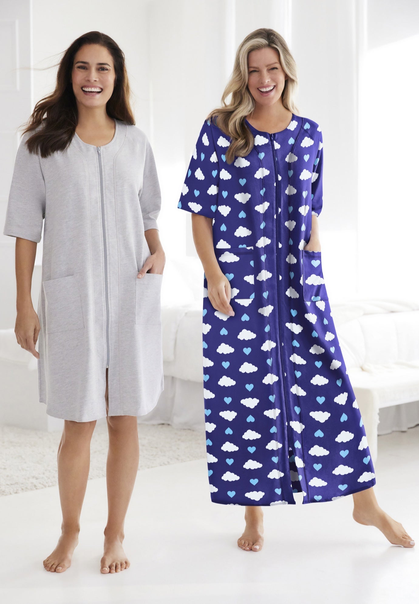 French Terry Robe - Long Zip-Front Style, Deep Teal | Woman Within