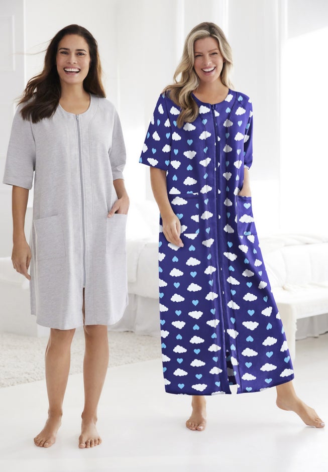 French Terry Robe - Long Zip-Front Style, Deep Teal | Woman Within