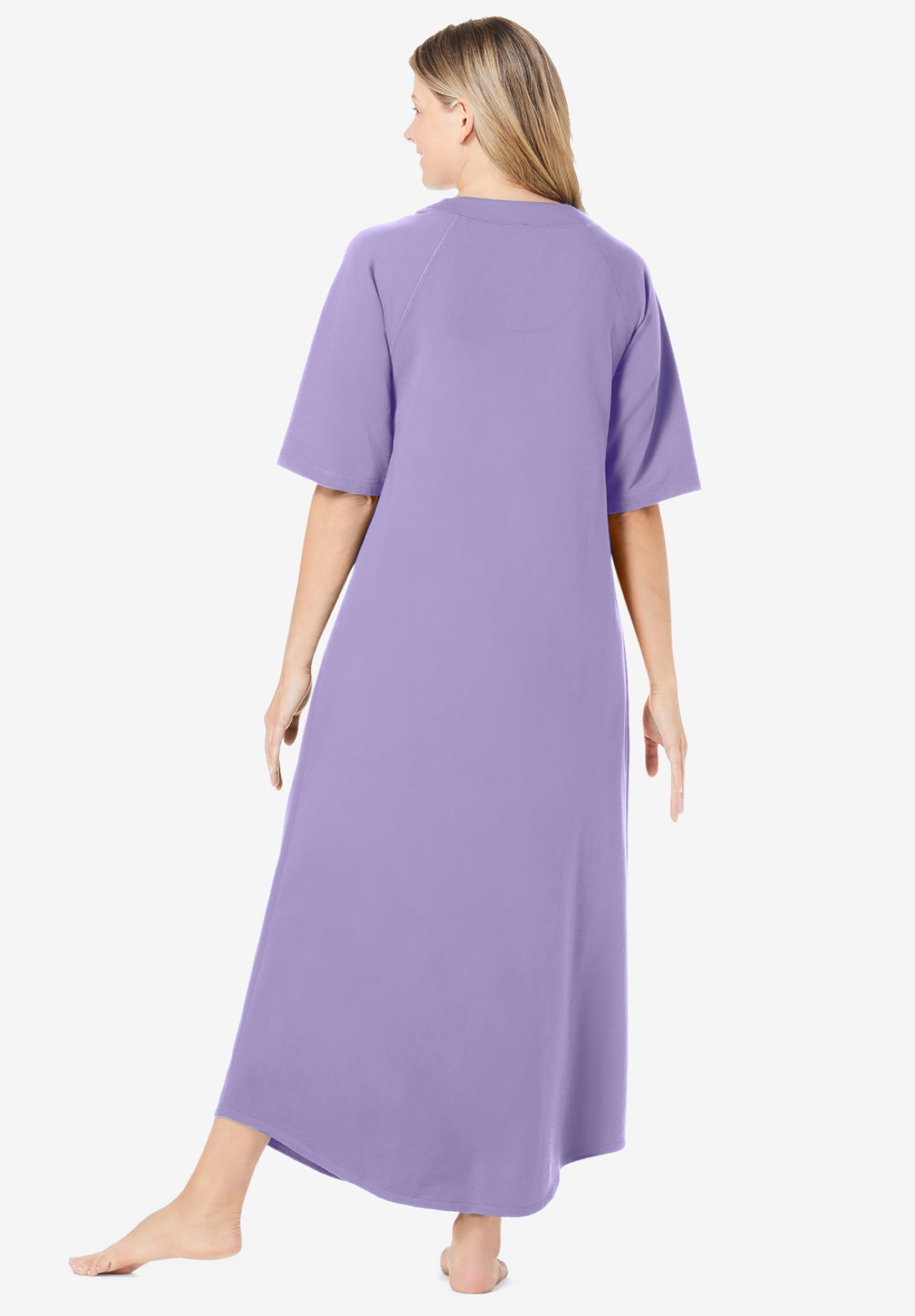 French Terry Robe - Long Zip-Front Style, Soft Iris | Woman Within