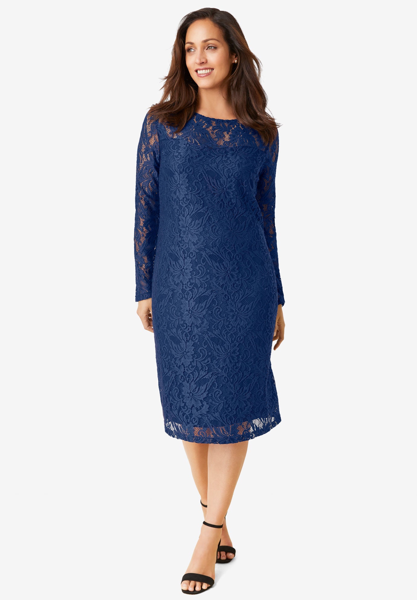 Elegant Lace Layers Shift Dress, Evening Blue | Woman Within