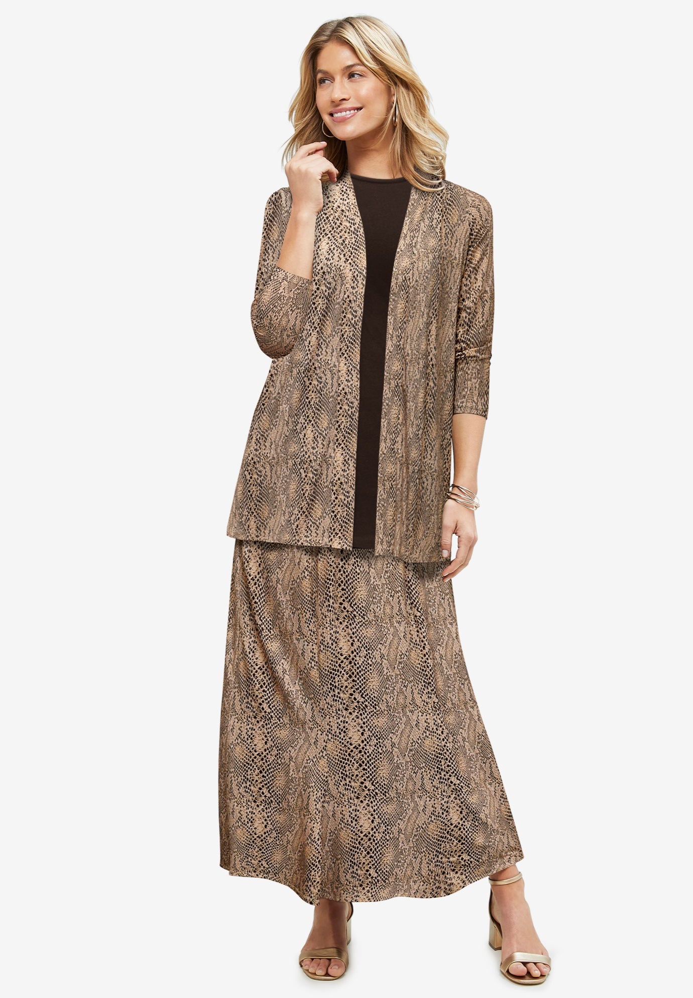 Stretch Knit Open Front Topper - Tulip Sleeves, Metallic Paisley ...