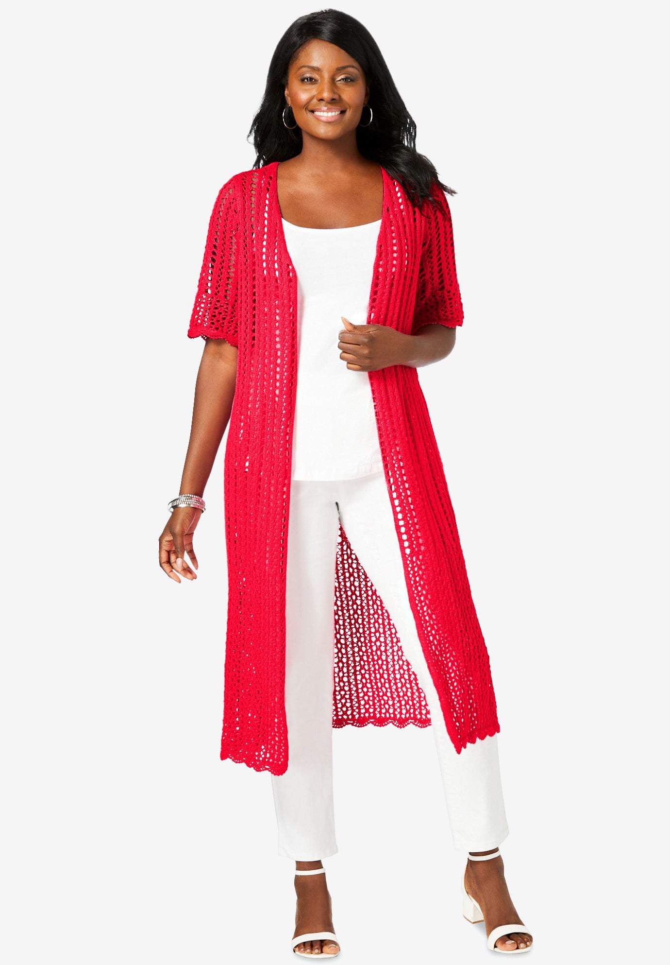Scalloped Crochet Sweater Duster | Woman Within