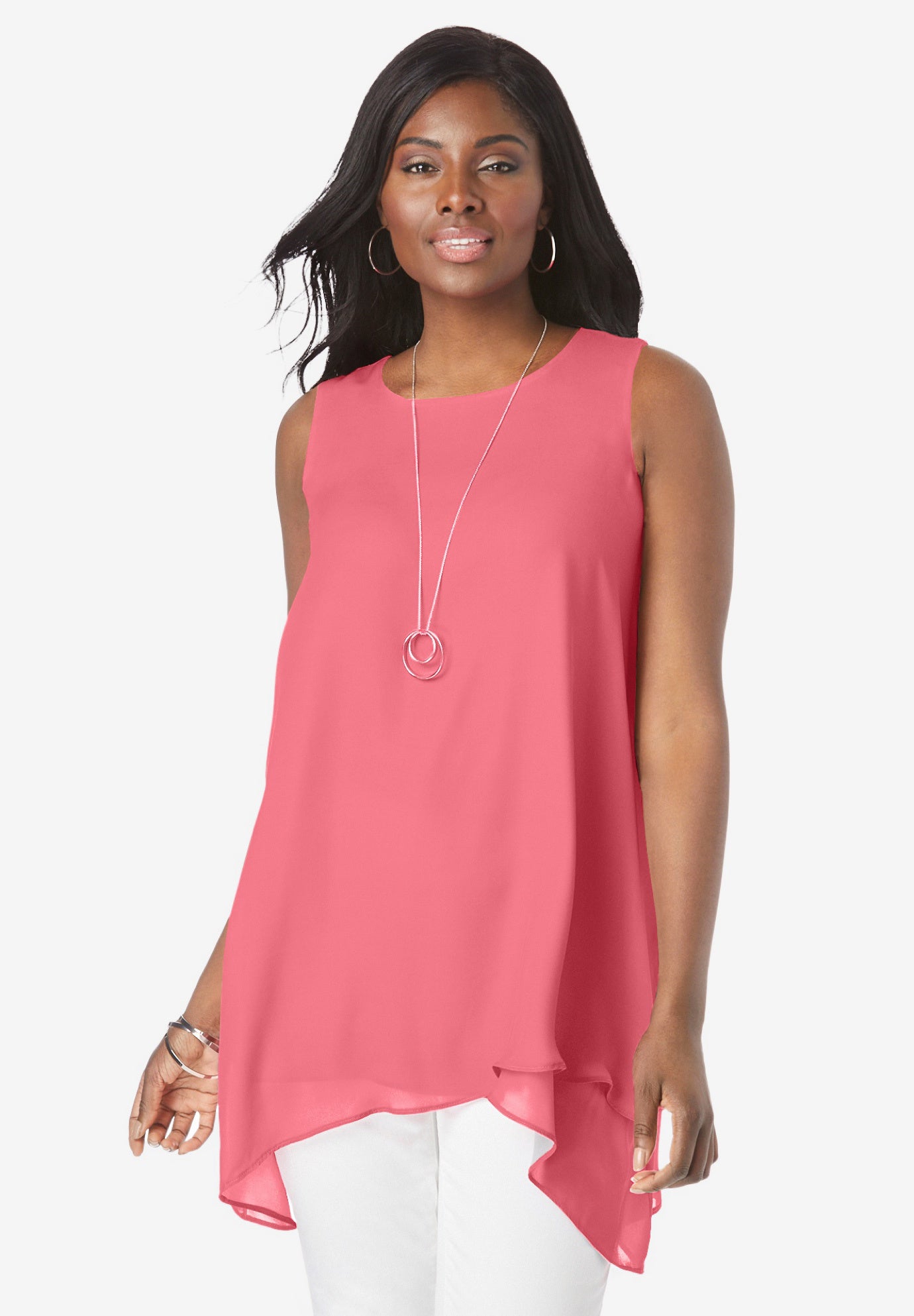 Crinkled Tunic with Flowing Shape for Women, White | Woman Within