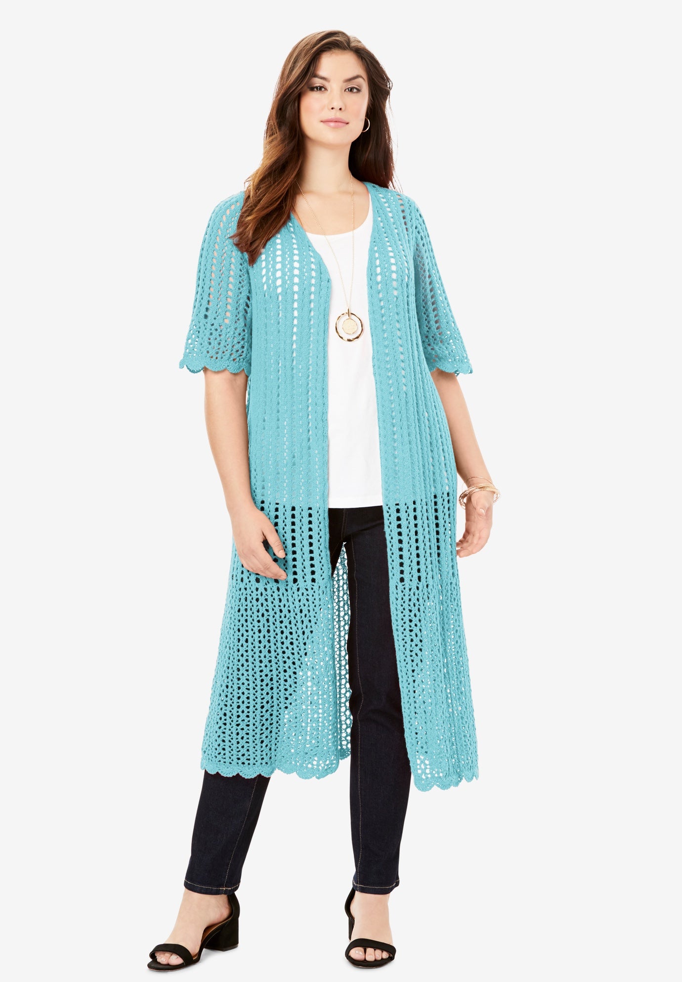 Scalloped Crochet Sweater Duster | Woman Within