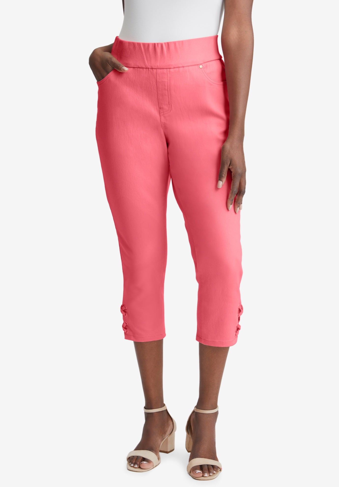 Comfort Waist Stretch Denim Lace-Up Capri | Woman Within