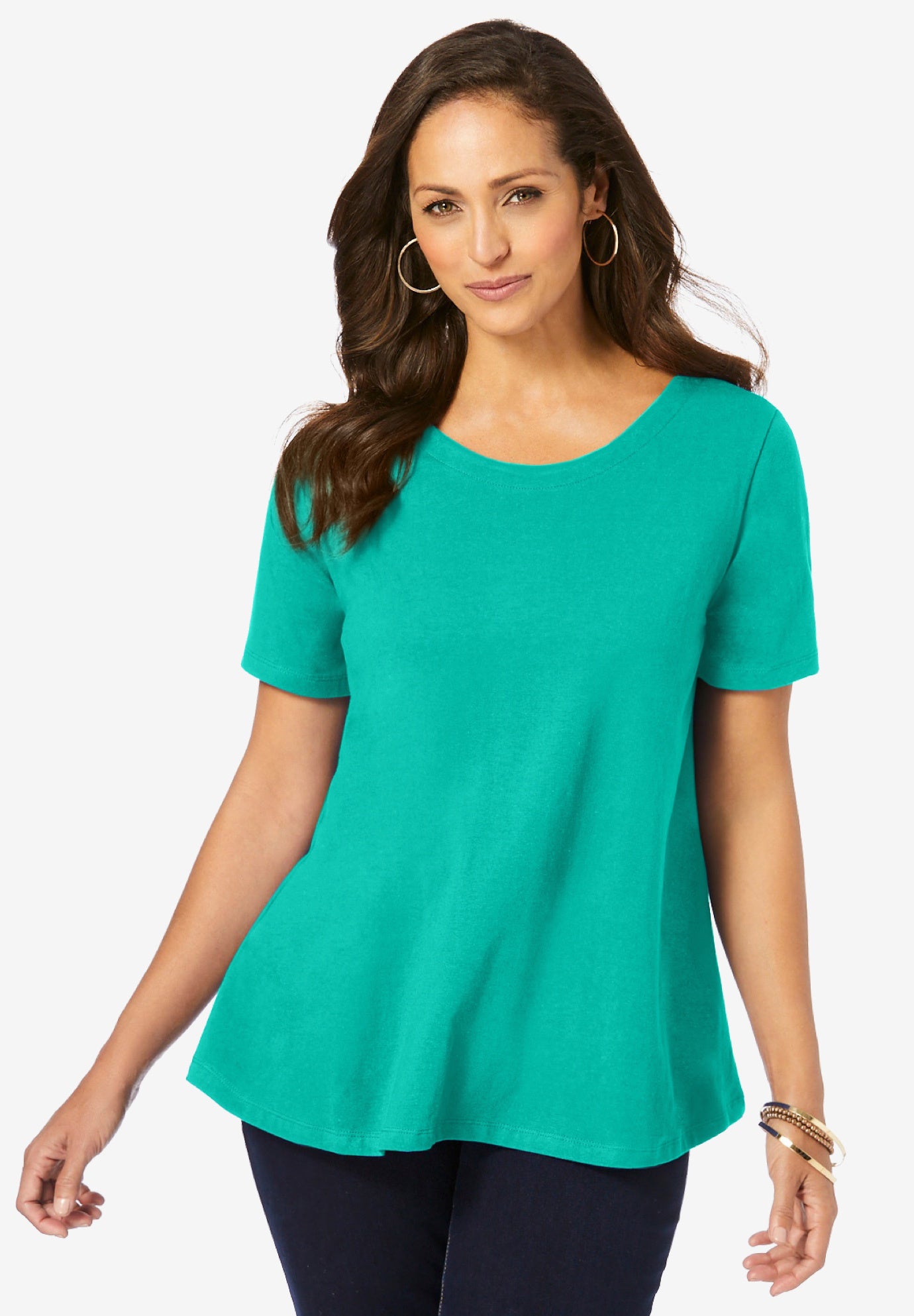 Plus-Size Trapeze Tee - Stretch Cotton, Aqua Sea | Woman Within