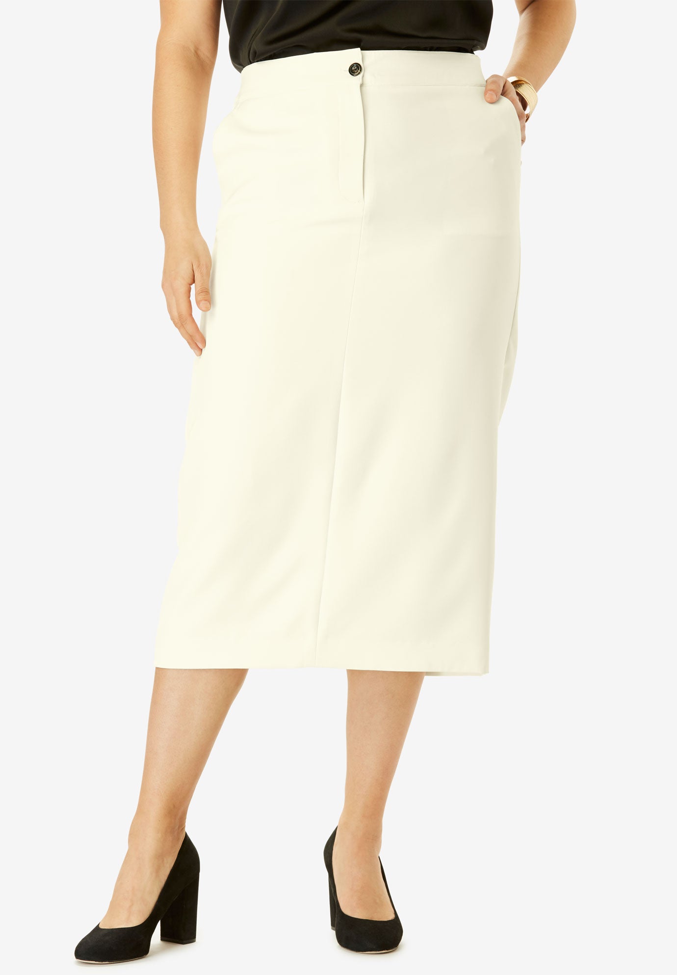 Tummy Control Bi-Stretch Midi Skirt| Plus Size Skirts | Roaman's