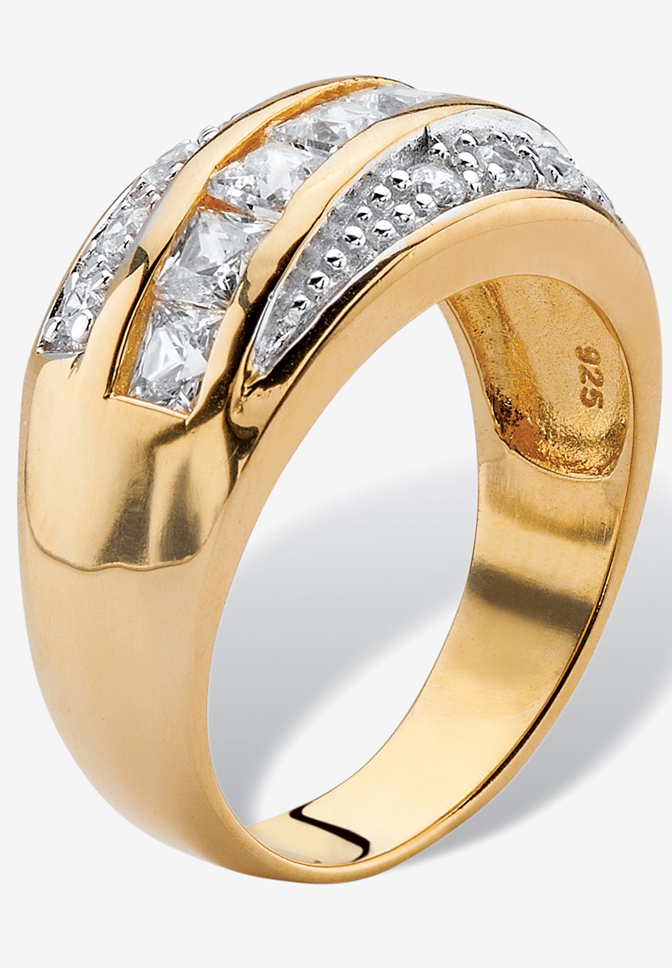 Men's Yellow Gold over Sterling Silver Square Cut Ring Cubic Zirconia ...