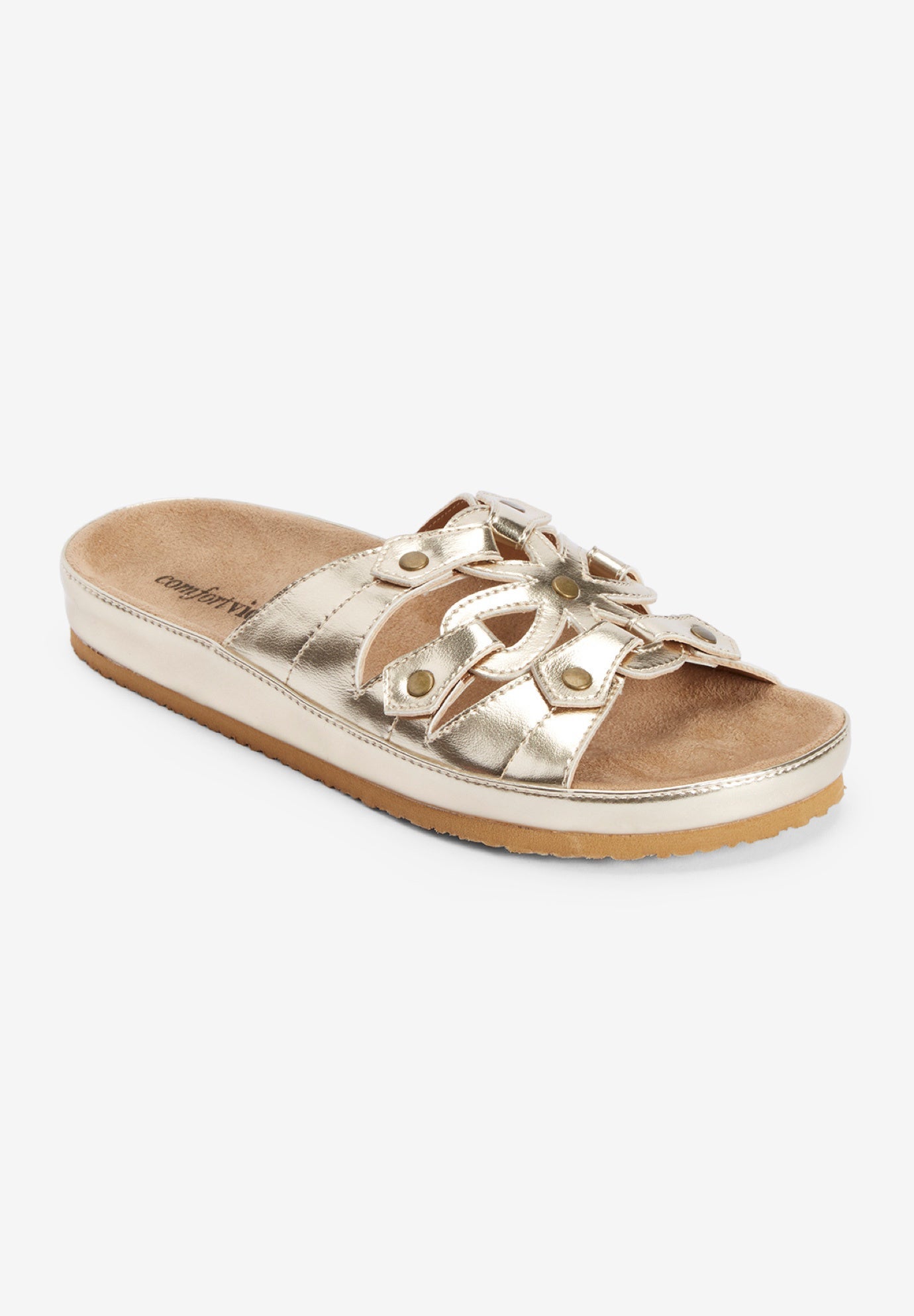 Summer Slip On Sandals - Footbed Comfort, Tan | Woman Within