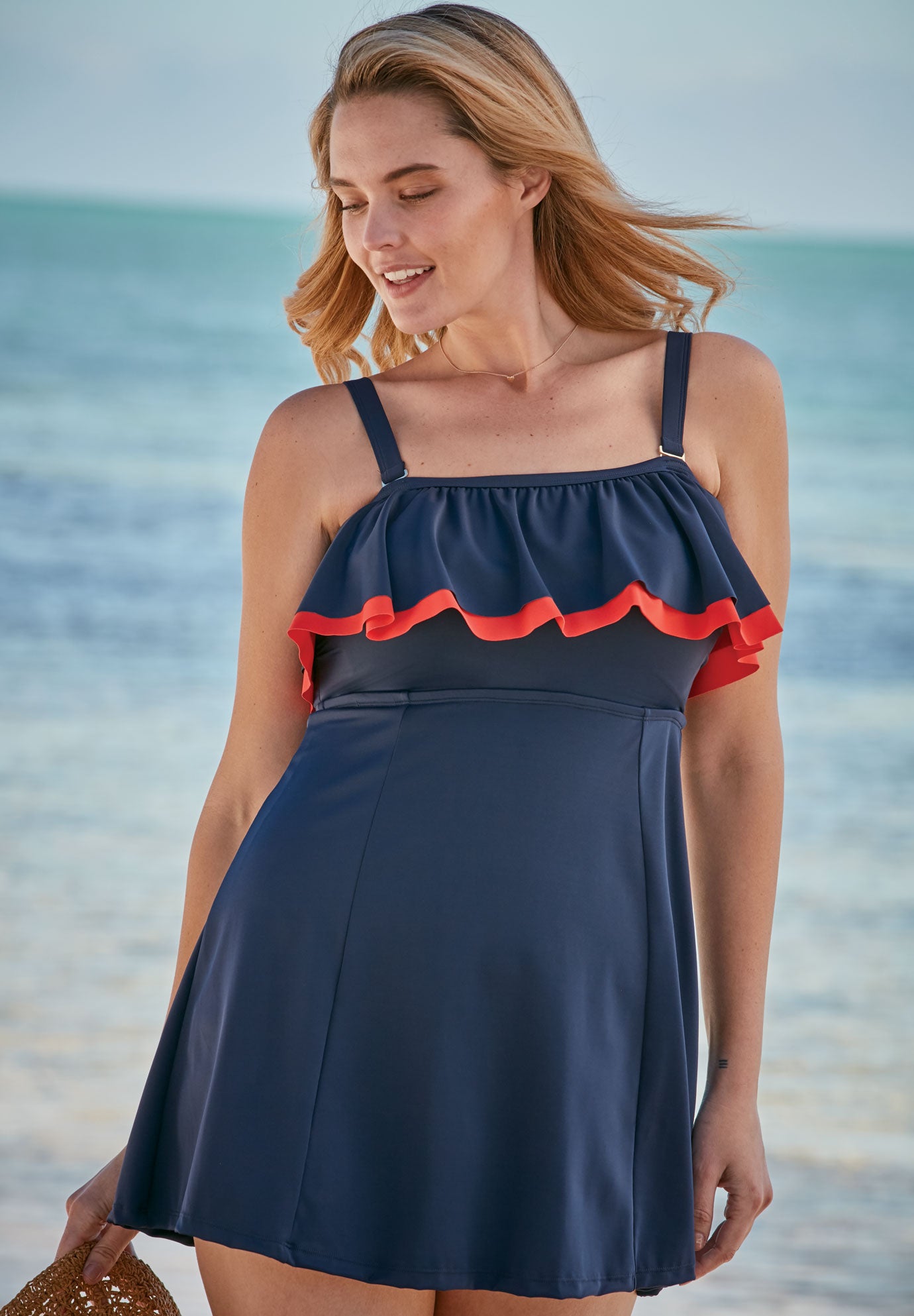 Off The Shoulder Ruffled Swimdress Plus Size Swim Dresses Woman Within