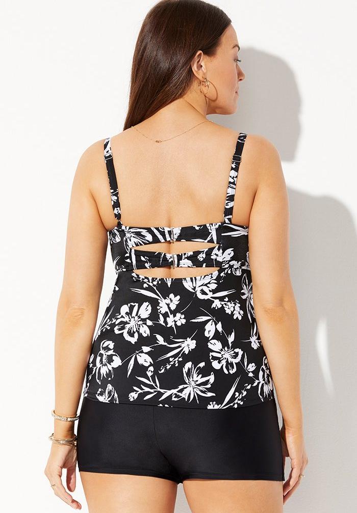 Faux Flyaway Underwire Tankini Set with Skort | Black White Floral ...
