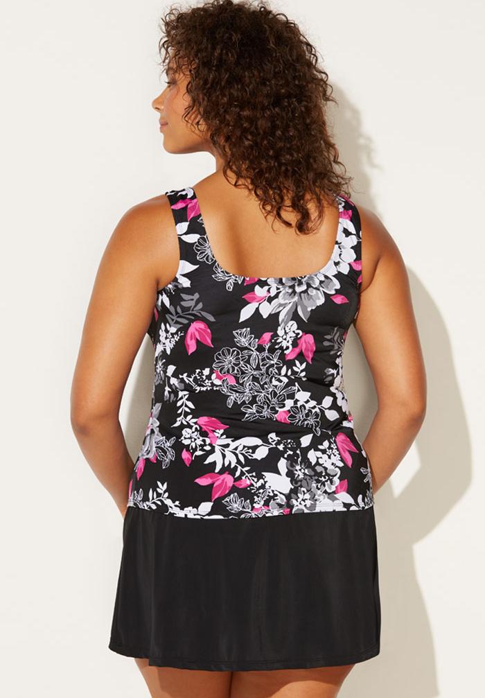 Classic Tankini Set with Skirt | Garden Rose | Black | Woman Within