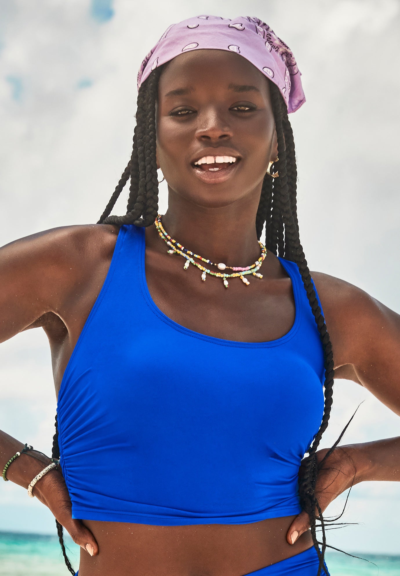 Cropped Racerback High Waist Tankini Set | Royal | Royal | Woman Within