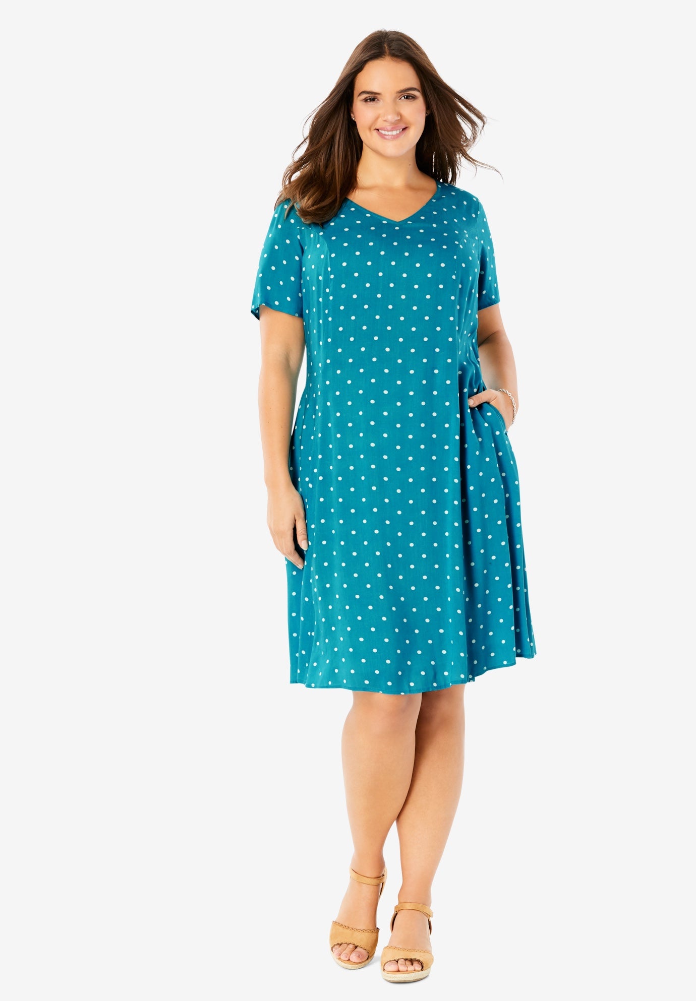 Short Sleeve V Neck Rayon Dress Woman Within