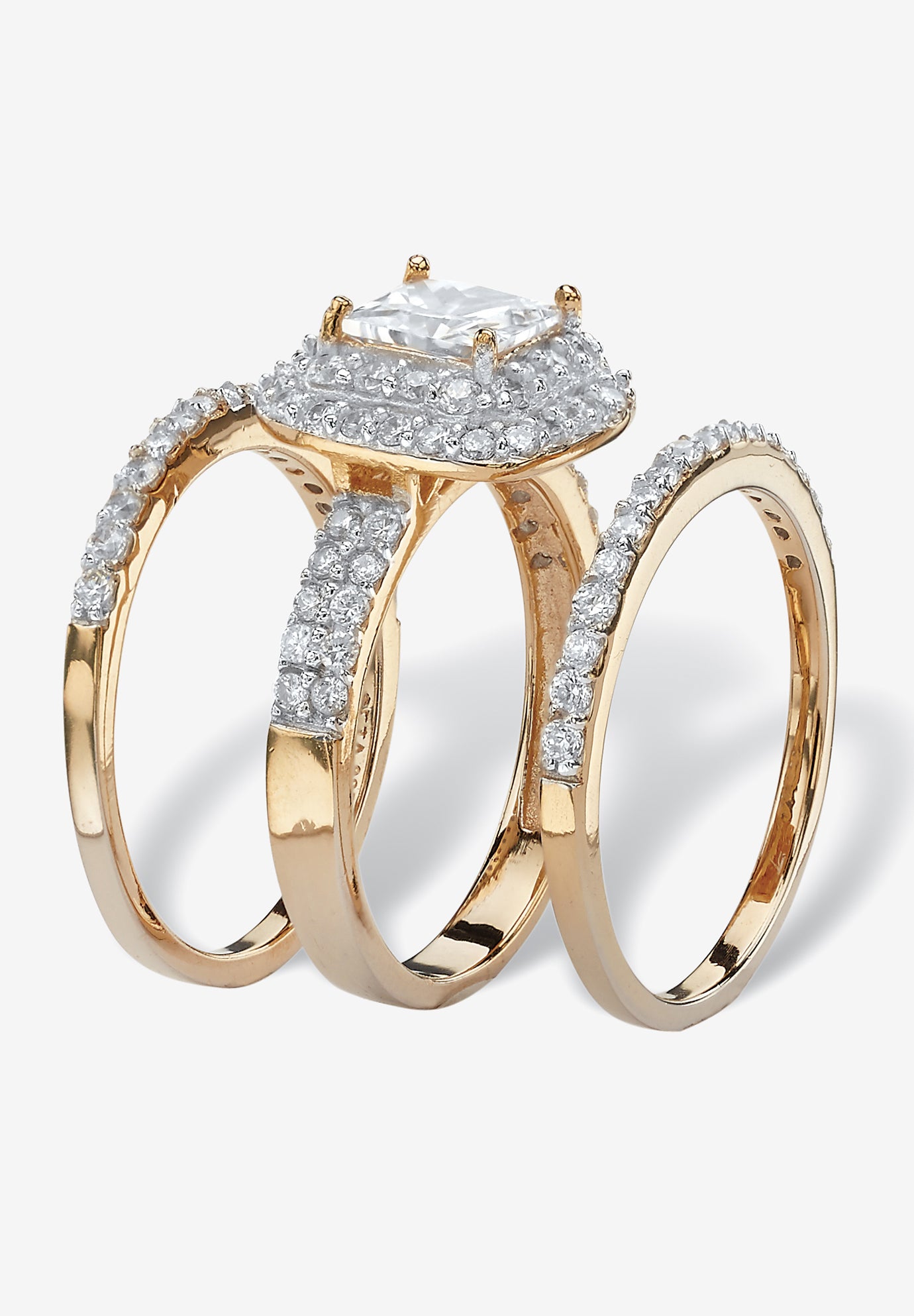Cubic Zirconia Princess-Cut Bridal Ring Set in Gold over Silver | Woman ...