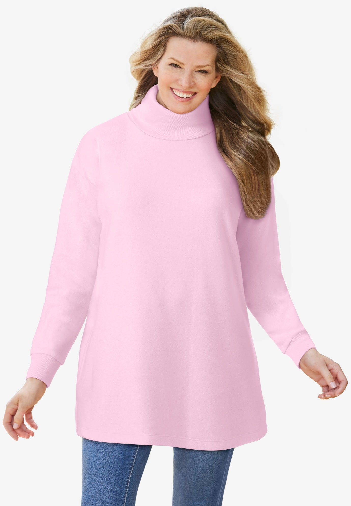 Sherpa Turtleneck Tunic for Women, Heather Charcoal | Woman Within