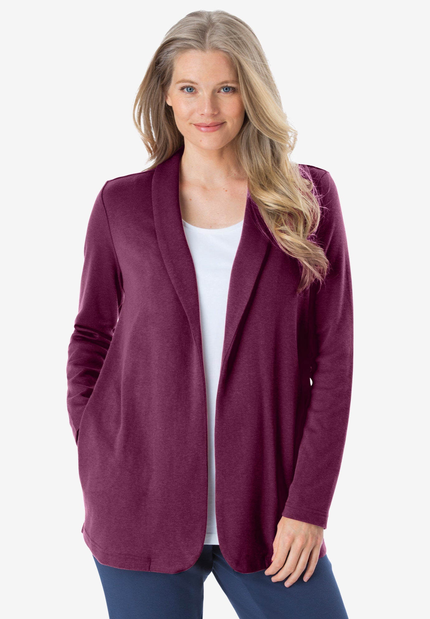 Knit Jacket - 7-Day Relaxed Shawl Collar, 4269032 | Woman Within