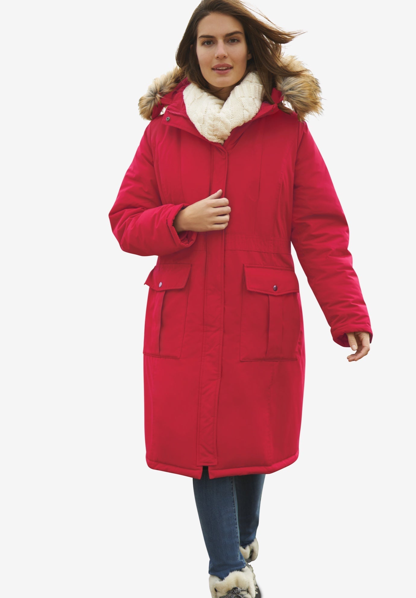 Arctic Parka Knee Length Thinsulate Jacket, Classic Red | Woman Within