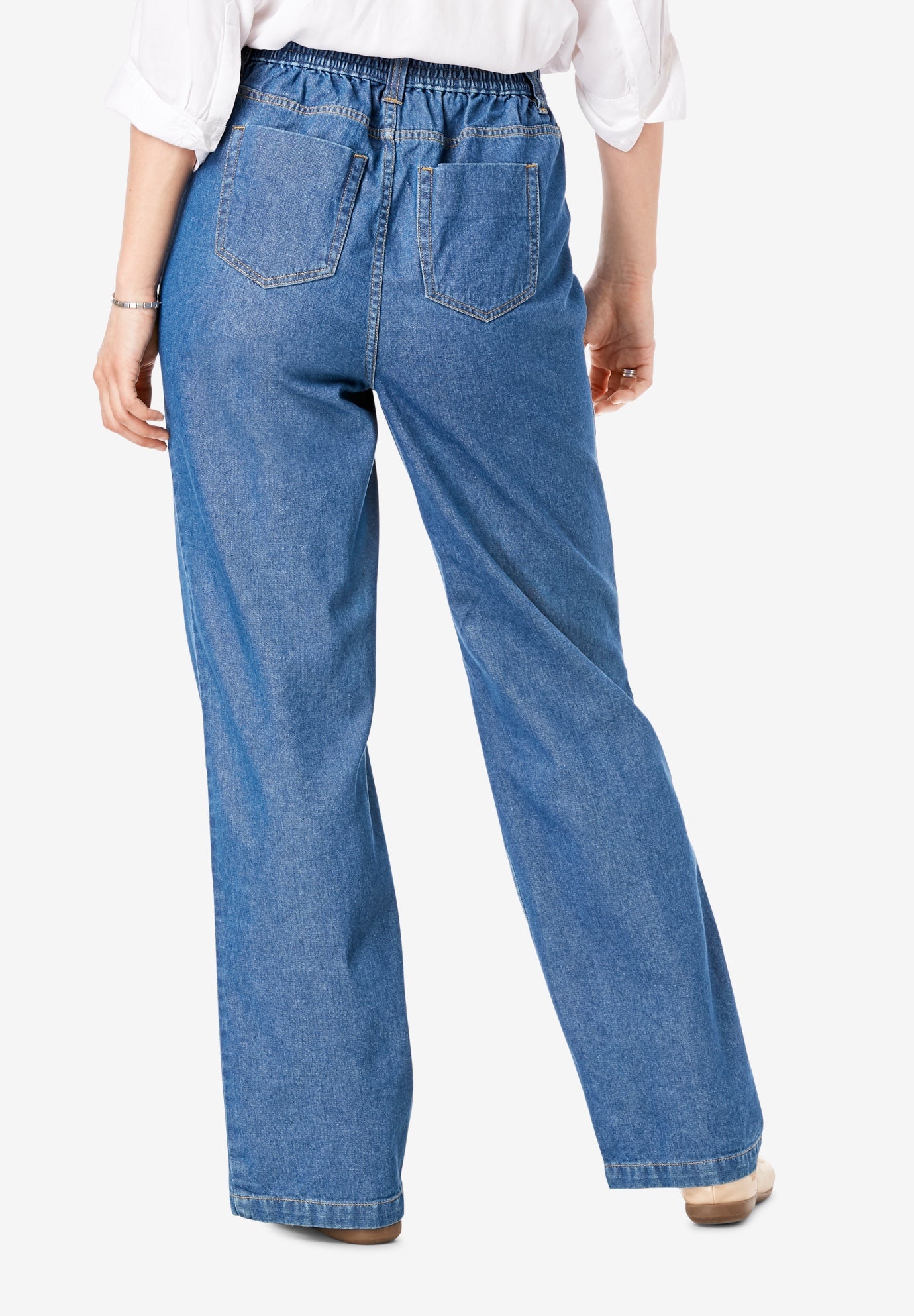 Back Elastic Wide Leg Cotton Jean Woman Within