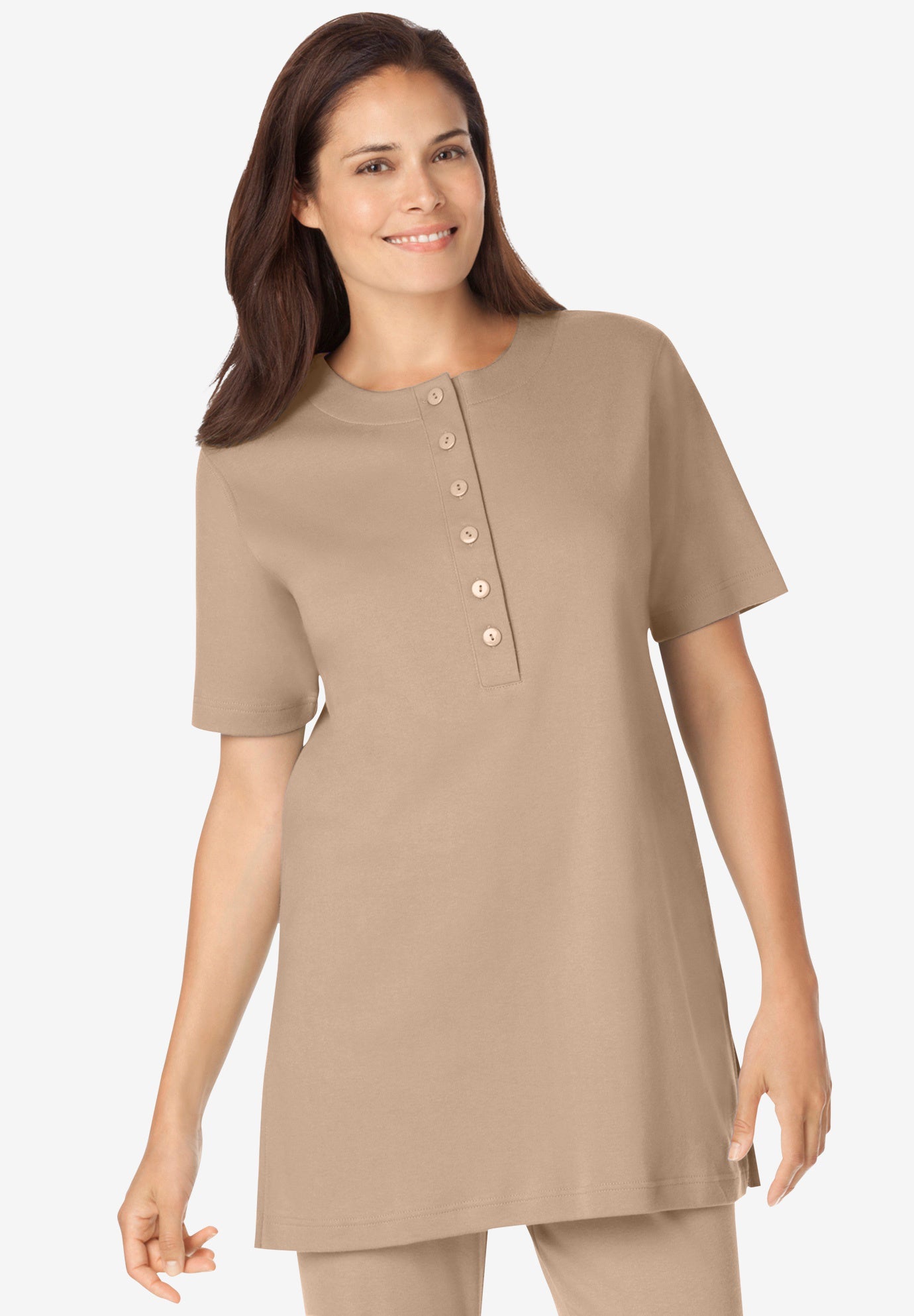 Short Sleeve Henley Tunic for Women, 4353107 | Woman Within