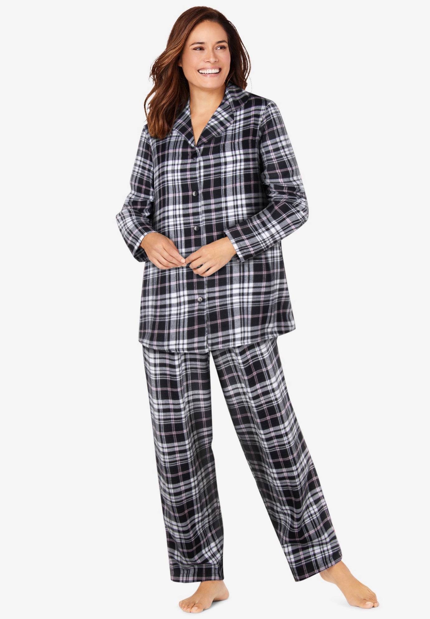 Black Plaid Flannel PJ Set and Slipper | Woman Within