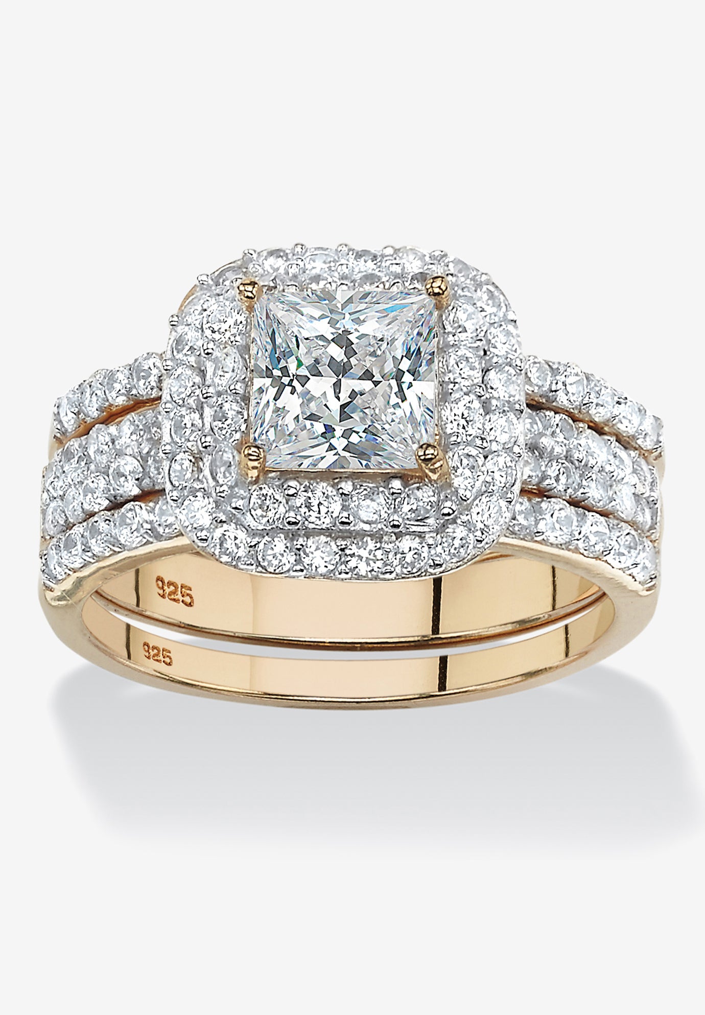 Cubic Zirconia Princess Cut Bridal Ring Set In Gold Over Silver Woman