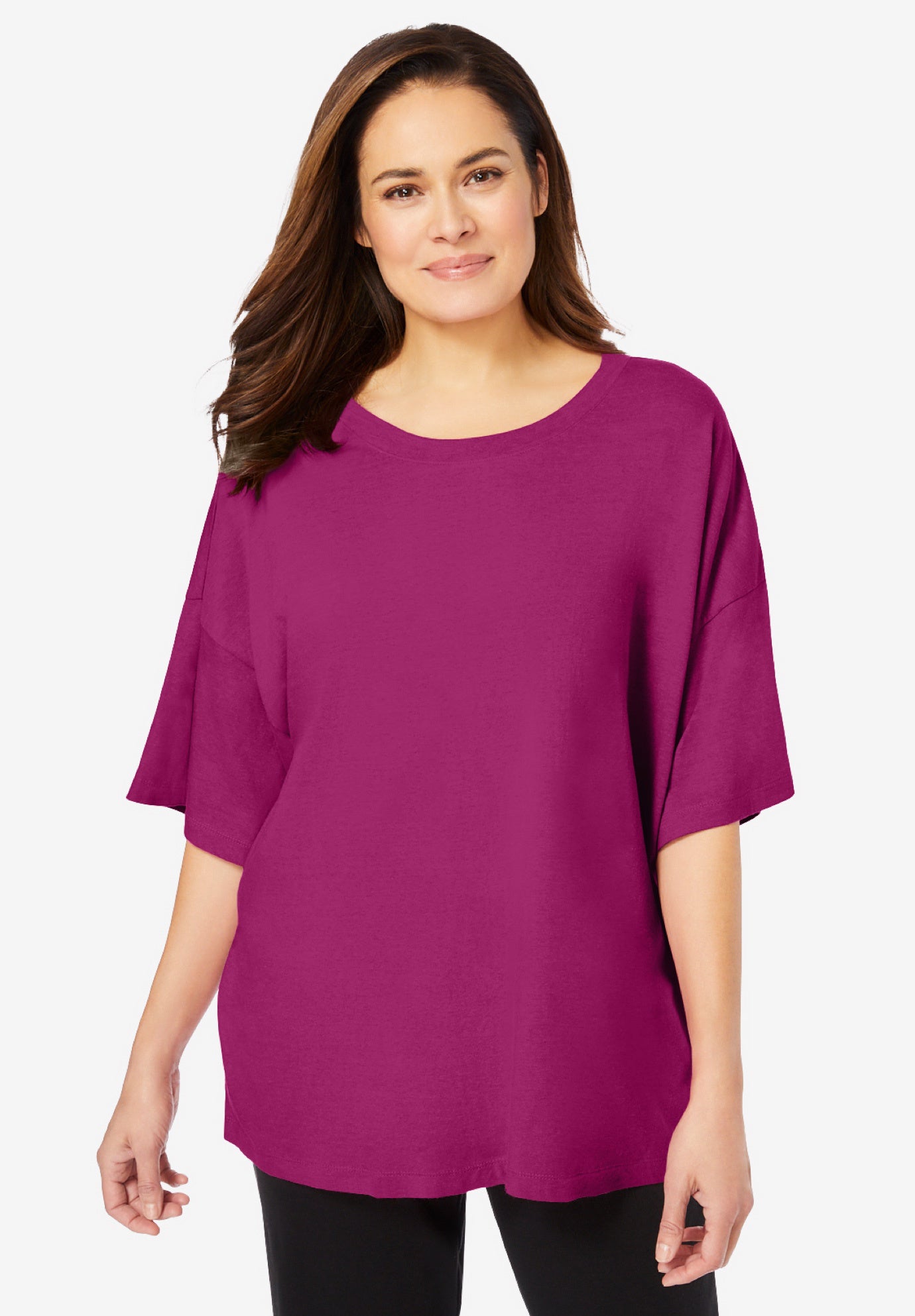 Women's Relaxed Tee – Breezy Fit, Dropped Shoulders, Raspberry | Woman ...