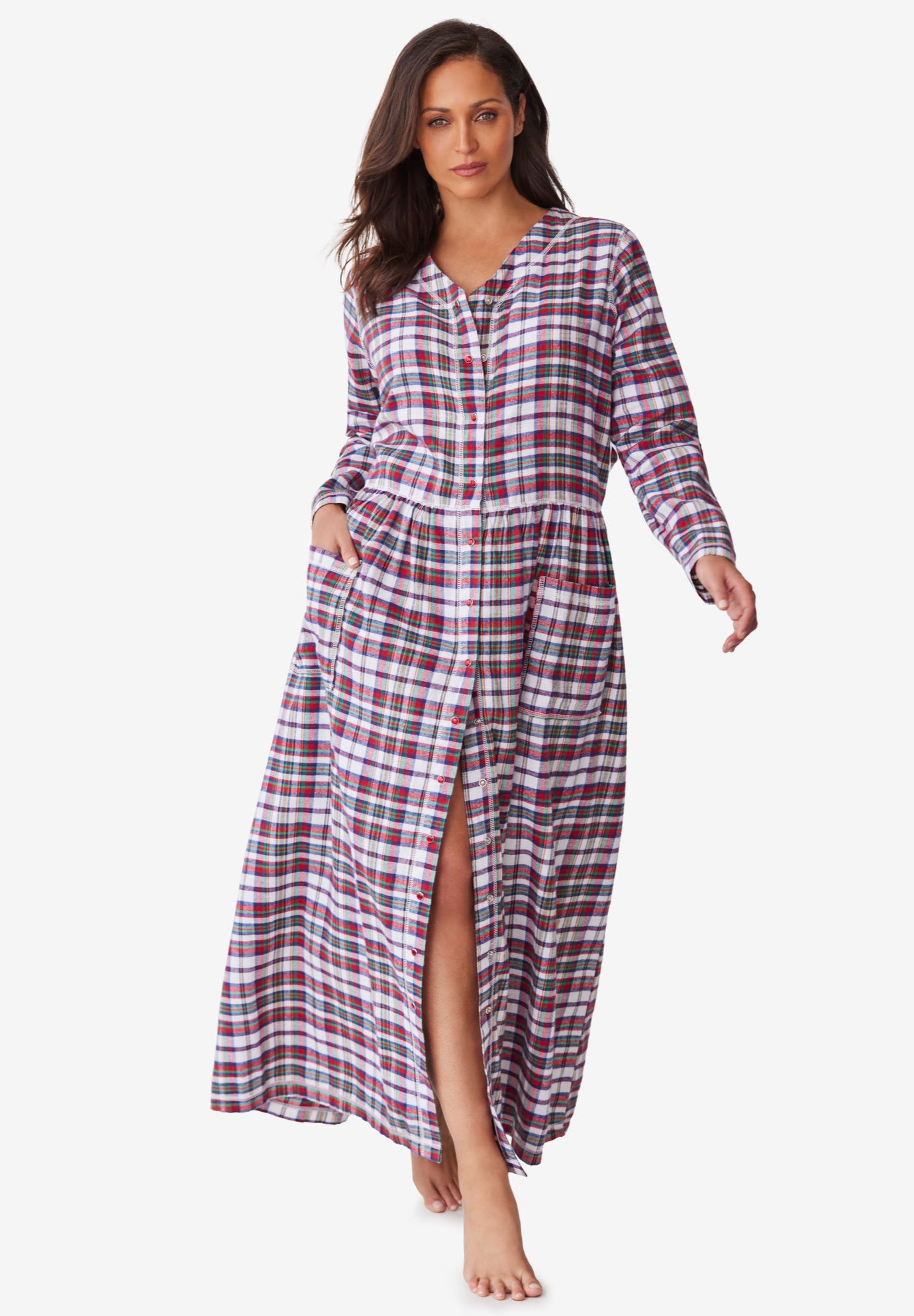 Flannel Plaid Lounger - Soft Cotton Nightgown, Red White Plaid | Woman ...