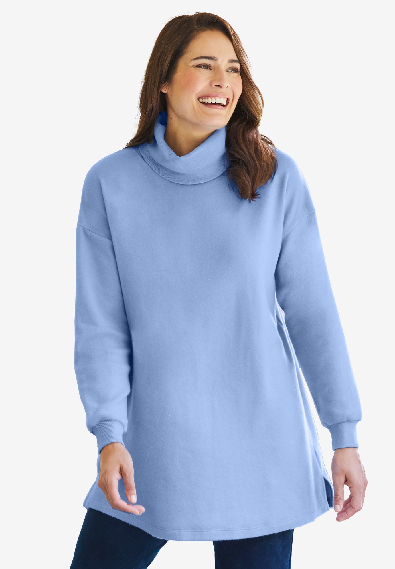 Sherpa Turtleneck Tunic for Women, Heather Charcoal | Woman Within