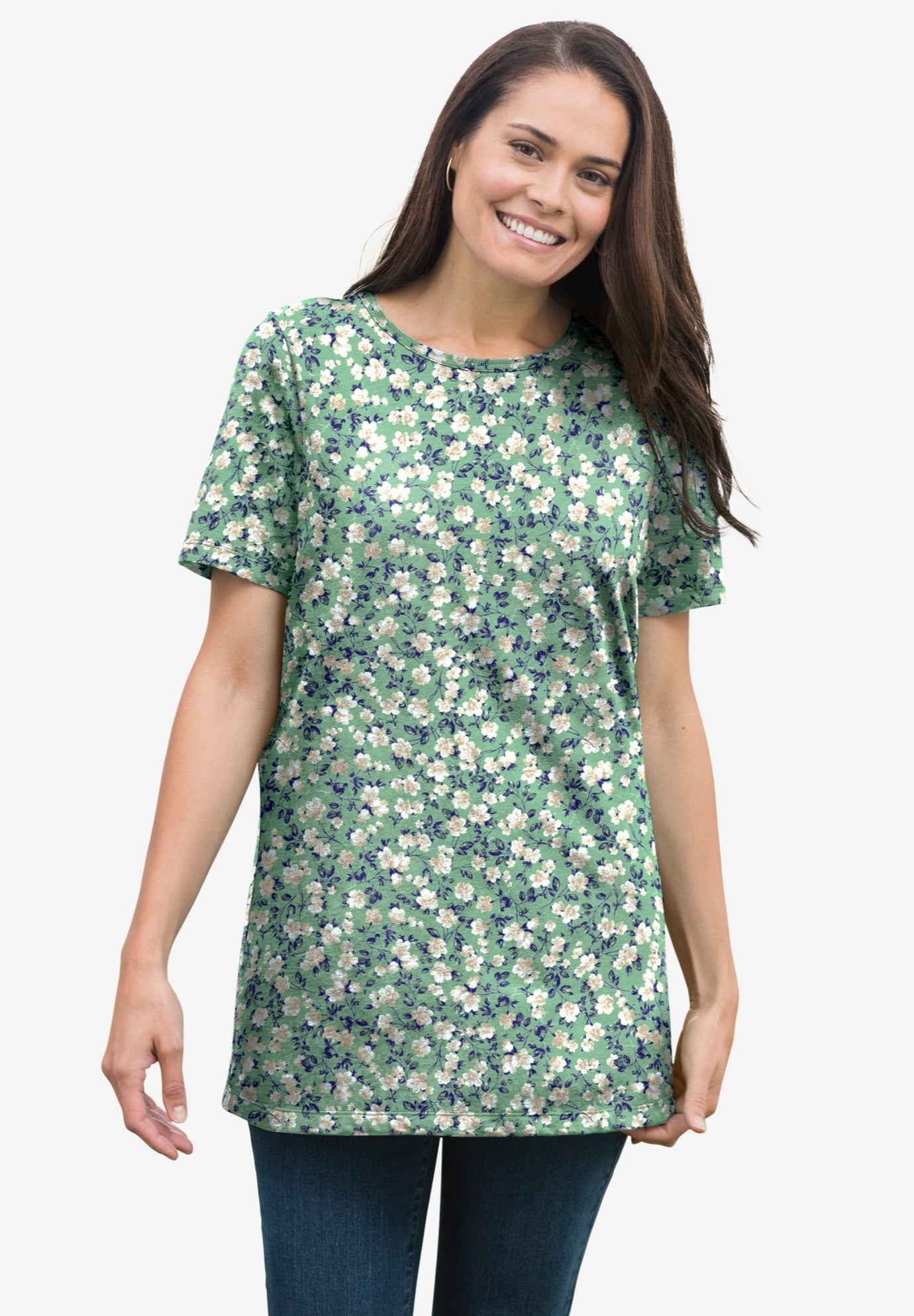 Perfect Printed Short-Sleeve Crewneck Tee | Woman Within
